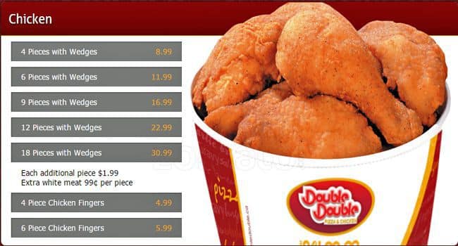 Menu at Double Double pizzeria, Toronto, Markham Rd