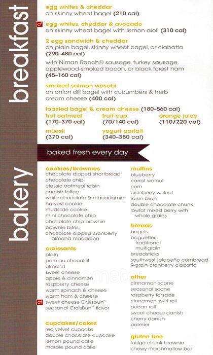 Menu at Au Bon Pain cafe, Jersey City