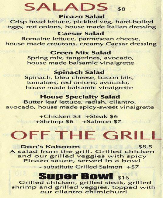 Menu at Picazo Cafe, Sonoma