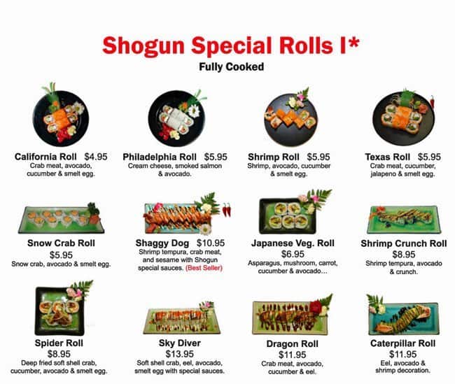 Menu at Shogun restaurant, Houston, 114 Vintage Park Blvd