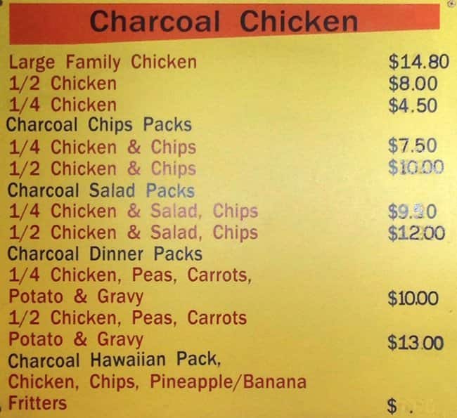 Menu at KV Charcoal Chicken restaurant, Springvale South