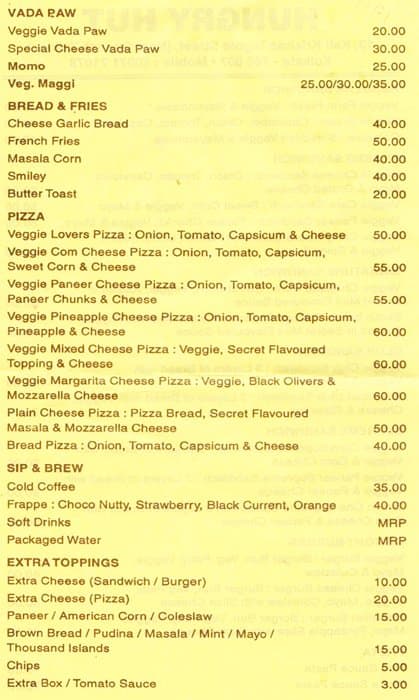 Menu at Hungry Hut, Kolkata, 23A