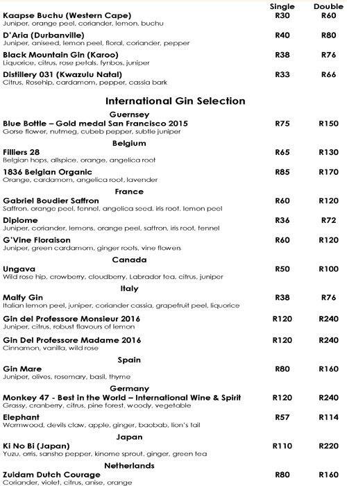 Menu at Carbon Bistro restaurant, Pretoria, 585 Rossouw St