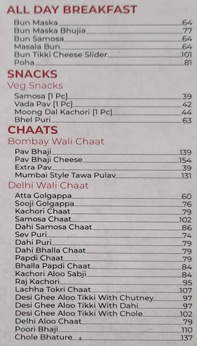 Menu of Chaat Street - Desi Chaat & Chai, Koramangala 6th Block, Bangalore