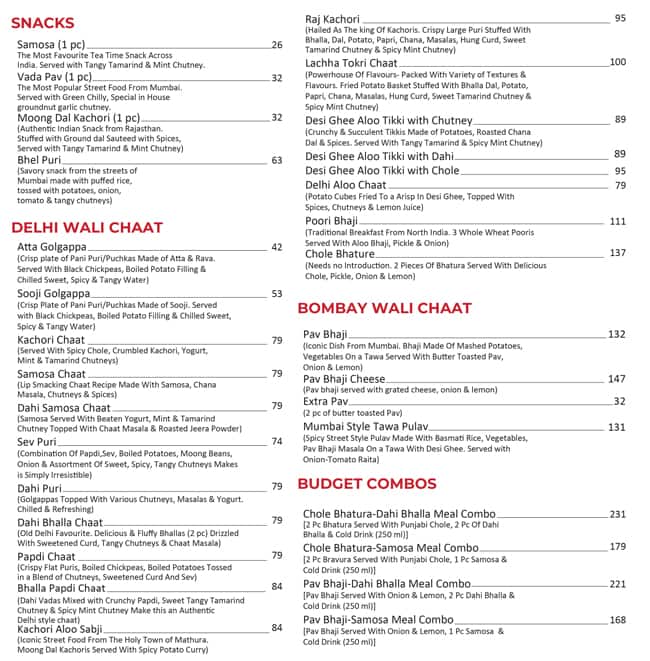 Menu of Chaat Street - Desi Chaat & Chai, Rajajinagar, Bangalore