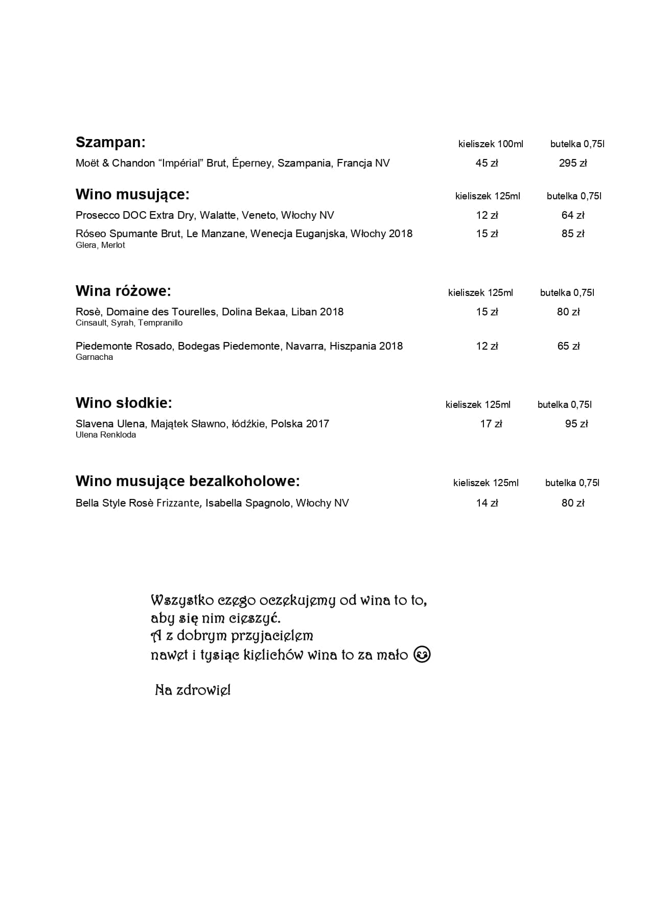 Menu at Shuk restaurant, Warsaw