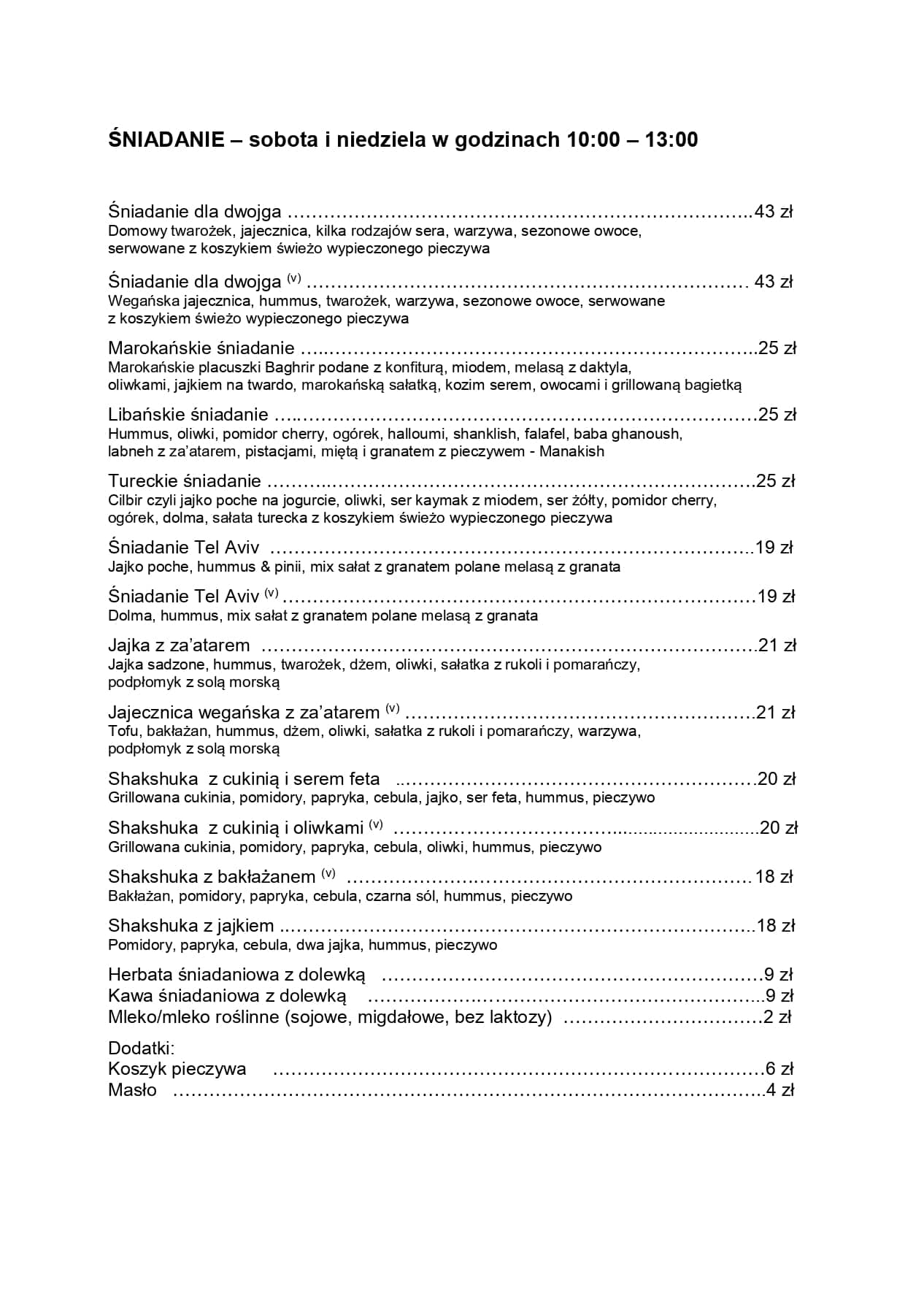 Menu at Shuk restaurant, Warsaw