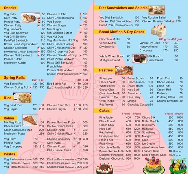 Menu of The Baking Paradise, Vasant Vihar, New Delhi