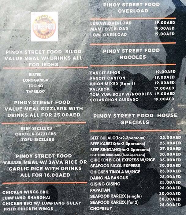 Menu at Pinoy Street Food Hamdan Street restaurant, Abu Dhabi, 11 Al ...