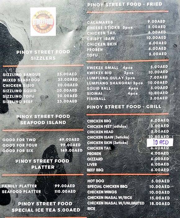 Menu at Pinoy Street Food Hamdan Street restaurant, Abu Dhabi, 11 Al ...