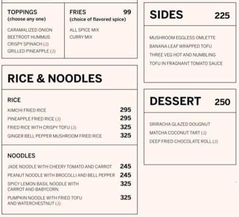 Menu at Mizuki, Kolkata