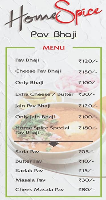 Menu of Home Spice, Virar, Mumbai