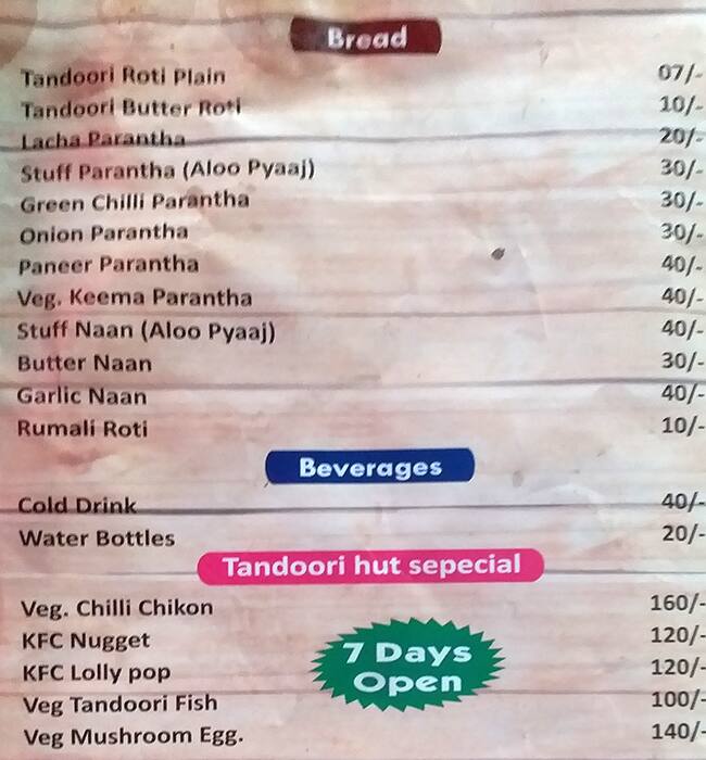 Menu of Mr. Singh's Tandoori Hut, Tilak Nagar, New Delhi