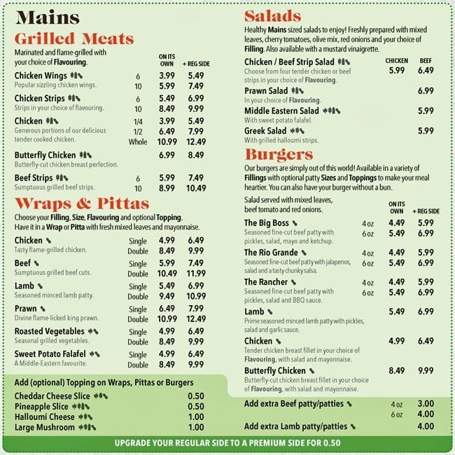 Menu at Roosters Piri Piri - Mile End restaurant, London, 558 Mile End Rd