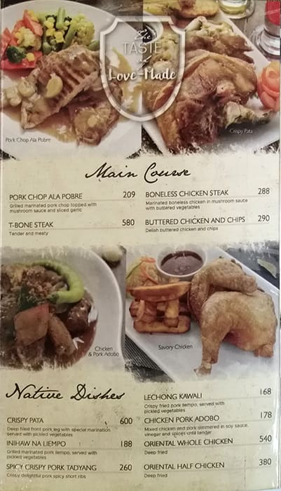 Menu at Eurotel Lobby Cafe, Makati