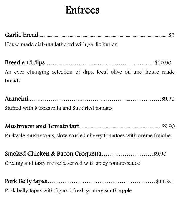 Menu at Wairarapa Trading Company pub & bar, Masterton