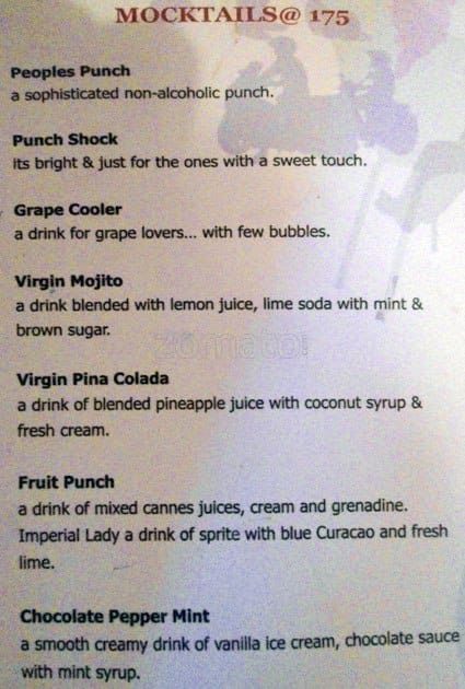 Menu at Peoples Cafe, Delhi