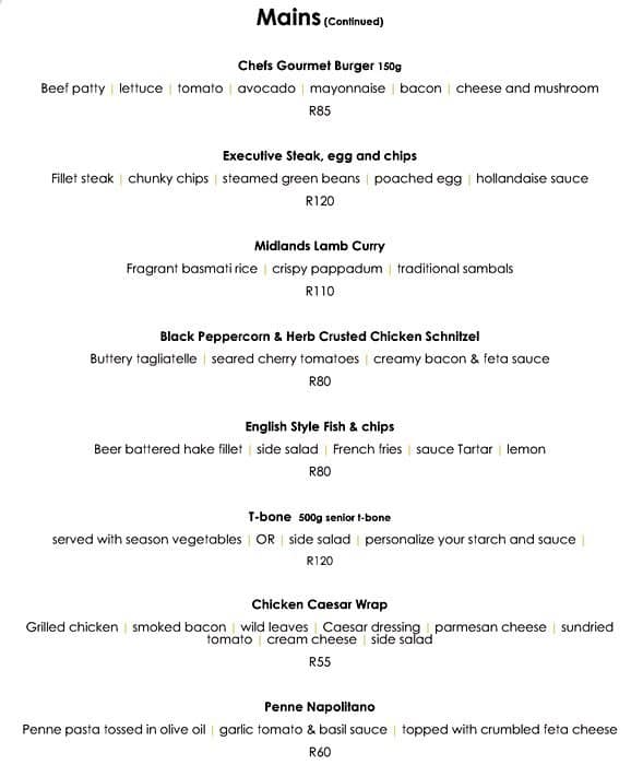 Menu at The Estuary Hotel & Spa pub & bar, Port Edward