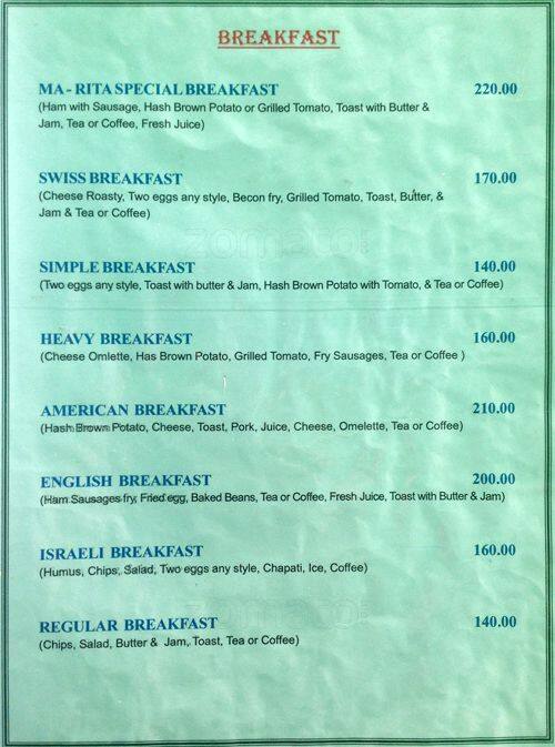 Ma-Rita Menu, Menu for Ma-Rita, Palolem, Goa - Zomato
