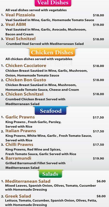 Carta del restaurante Bon Gusto, Petersham, 1/98-106 Audley St