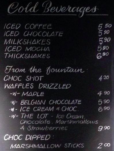 Menu at Cafe Chocolat, Bondi Junction, 500 Oxford St