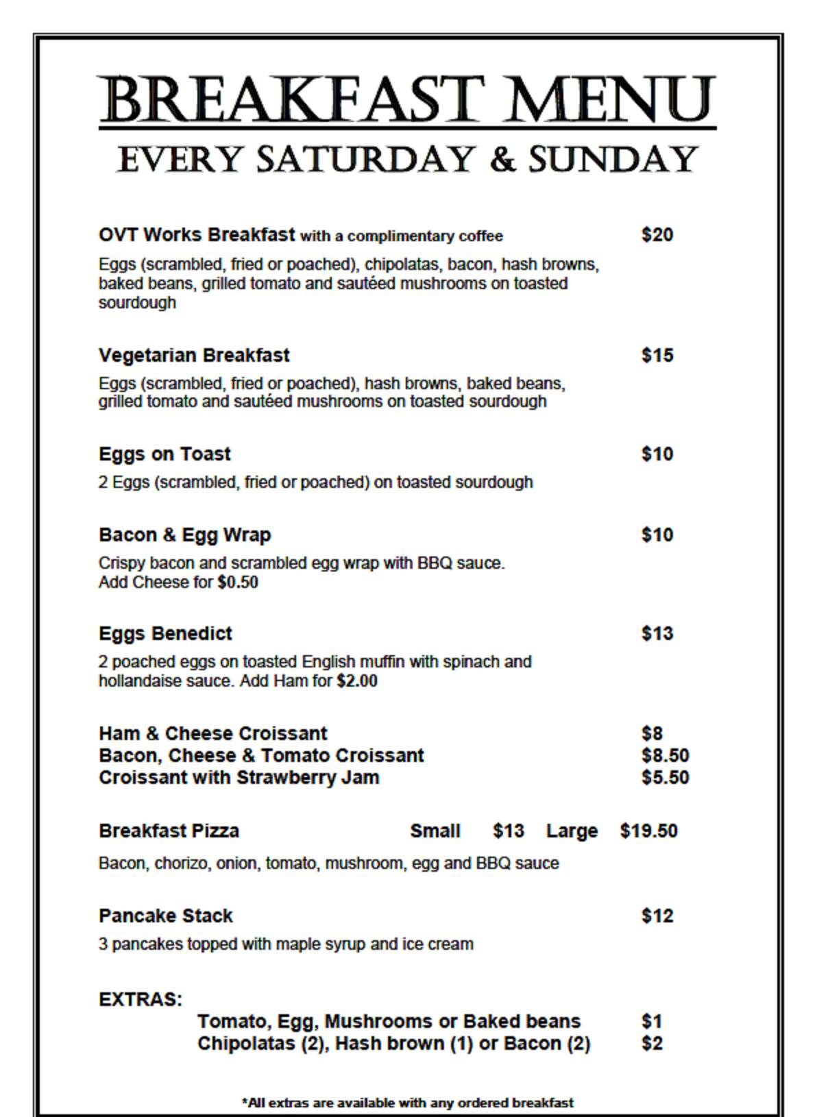 Menu at Ocean View Tavern pub & bar, Ridgewood, Wanneroo Road
