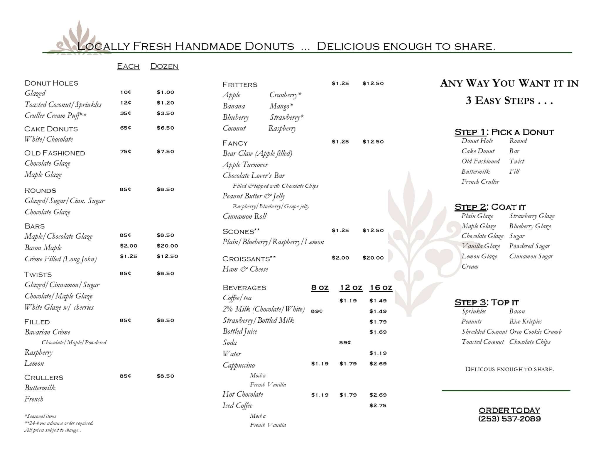 Menu at Kolby's Donut House desserts, Tacoma