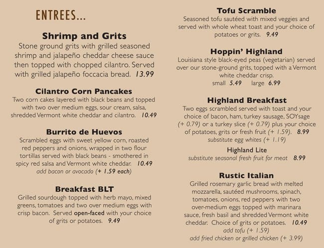 Menu at Highland Bakery, Atlanta, 655 Highland Ave NE