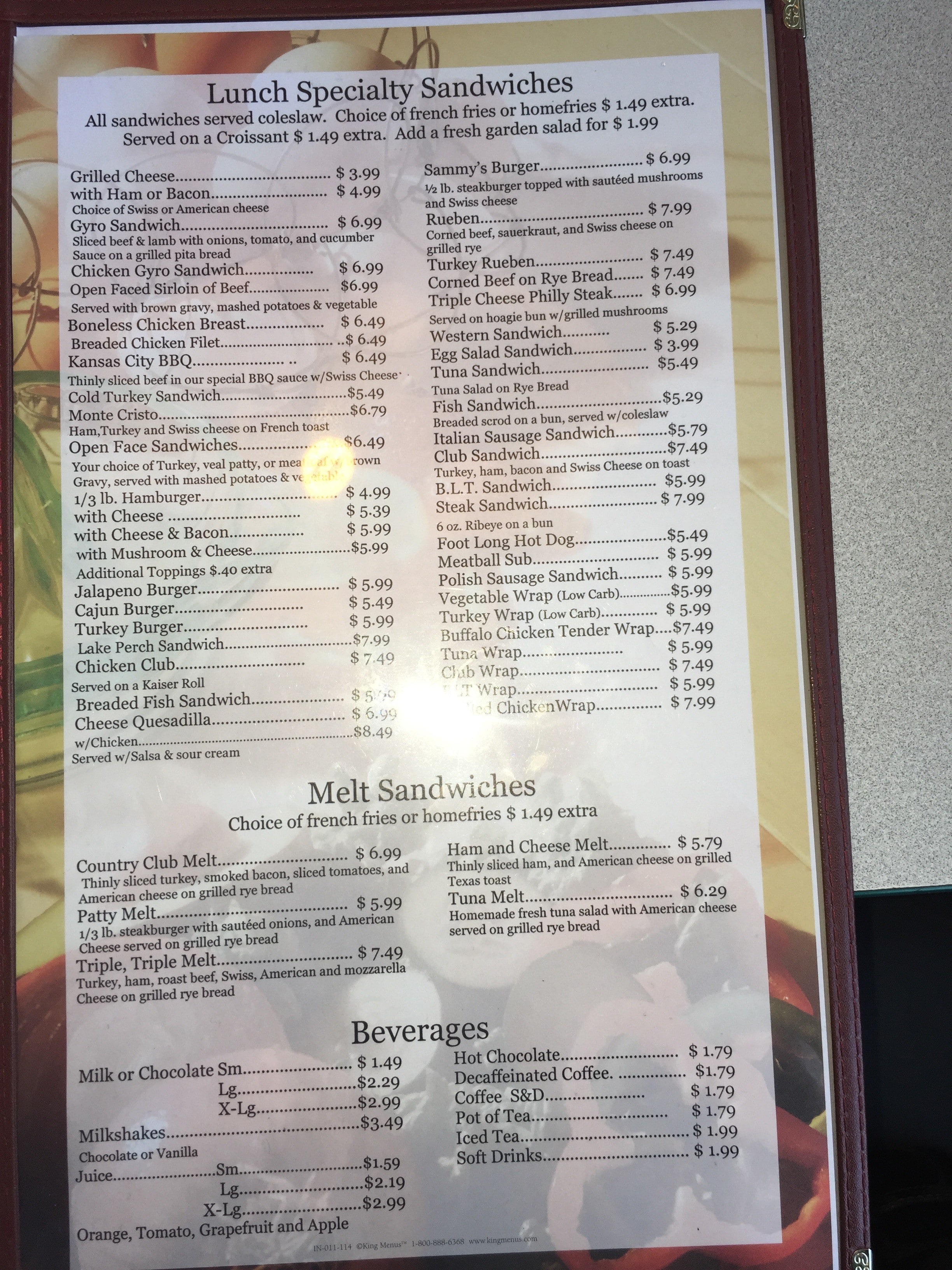 Menu at Sammy's Family Restaurant - Grand River, OH, Grand River