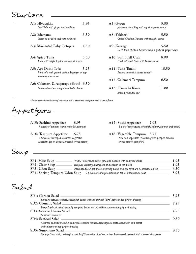 Menu at Sushi En restaurant, Orlando, W Town Center Blvd