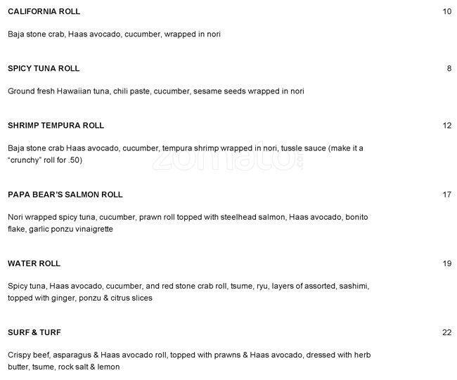 Menu at The Land & Water Company restaurant, Carlsbad
