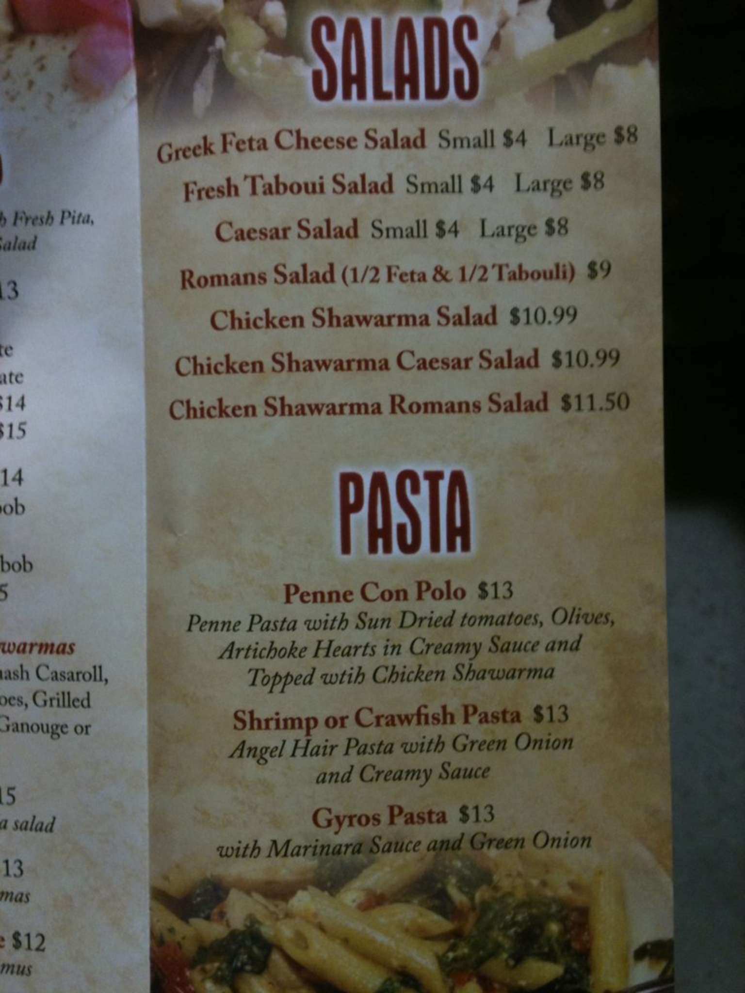 Menu at Roman's Cafe, Baton Rouge, Airline Hwy