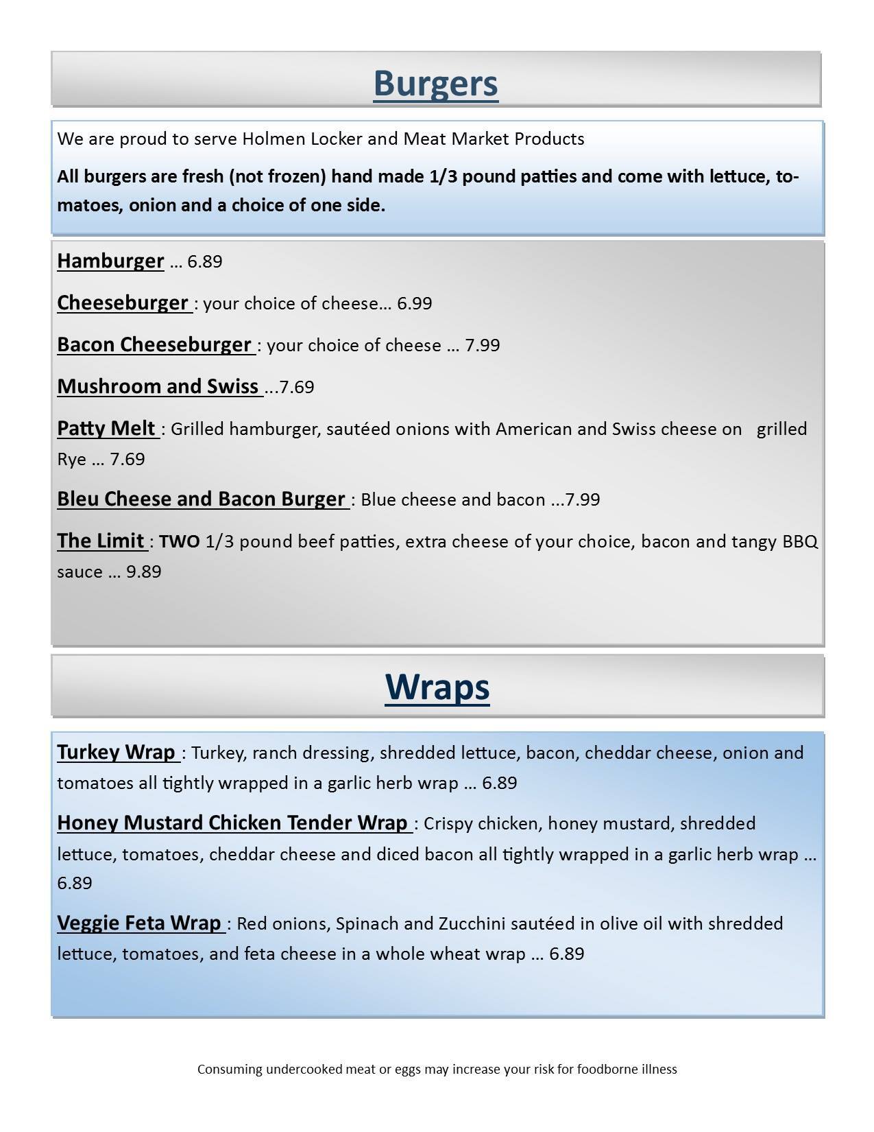 Menu at River Cafe, Trempealeau