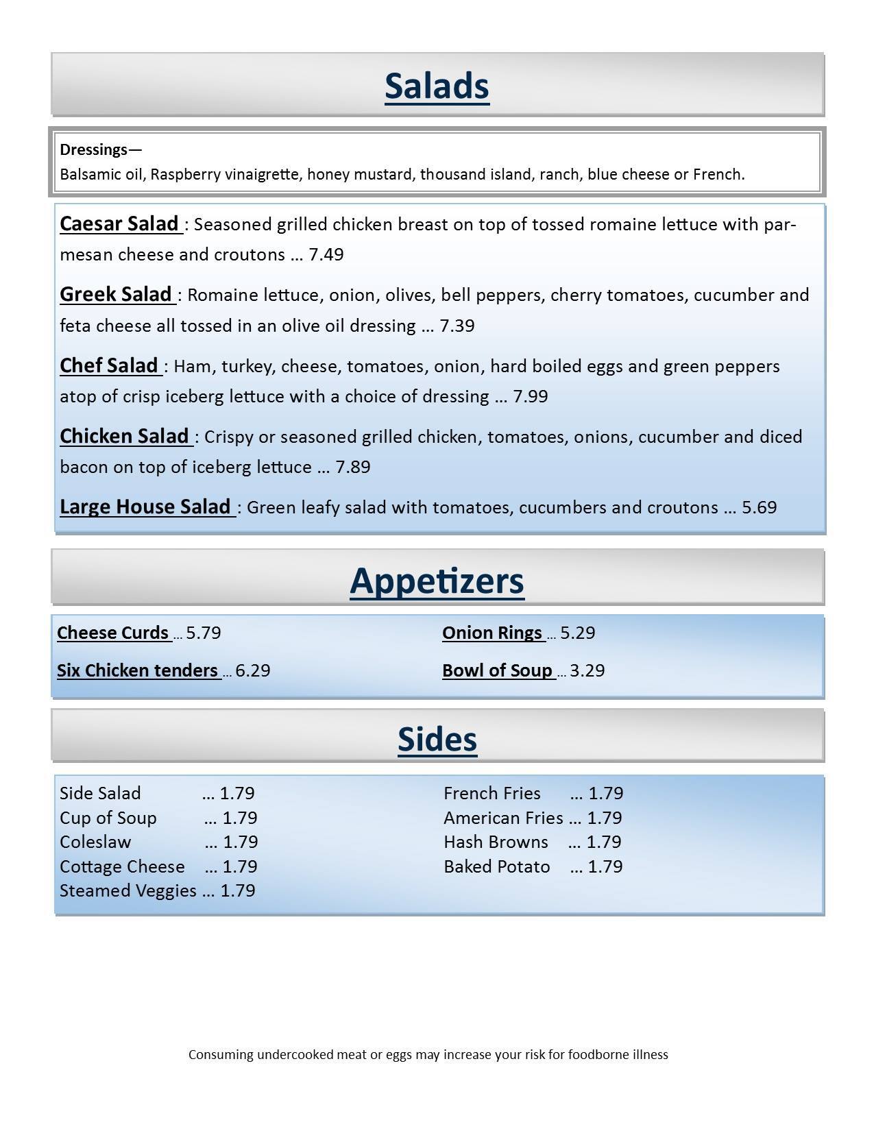 Menu at River Cafe, Trempealeau