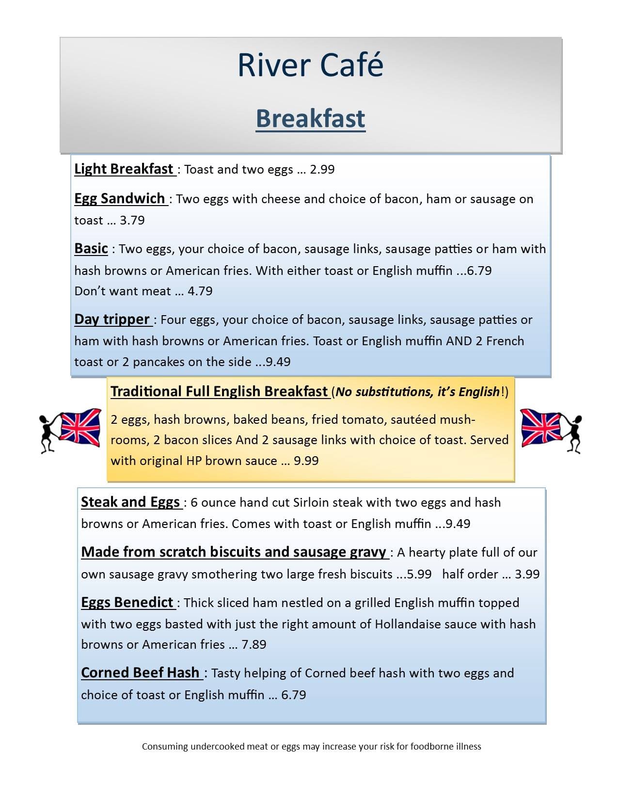 Menu at River Cafe, Trempealeau
