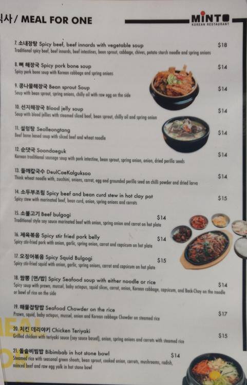 Menu at Minto Korean Restaurant, Eastwood