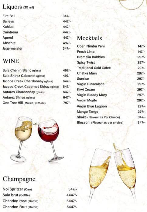Menu of Level Seven, Topsia, Kolkata