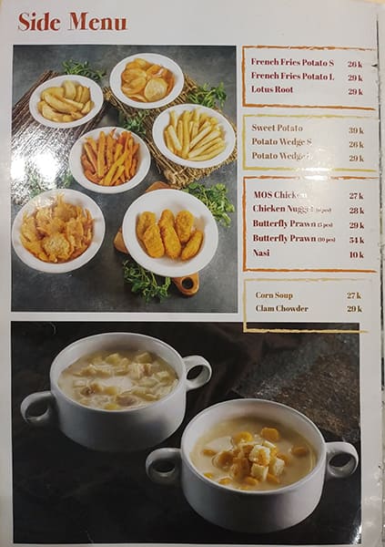 Menu at MOS Cafe, South Jakarta, Summitmas II Building