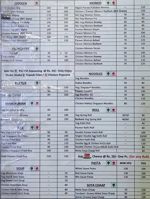 Menu at My Second Wife, New Delhi