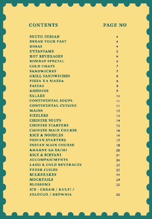 Menu of Bombay Curry House, Nagawara, Bangalore