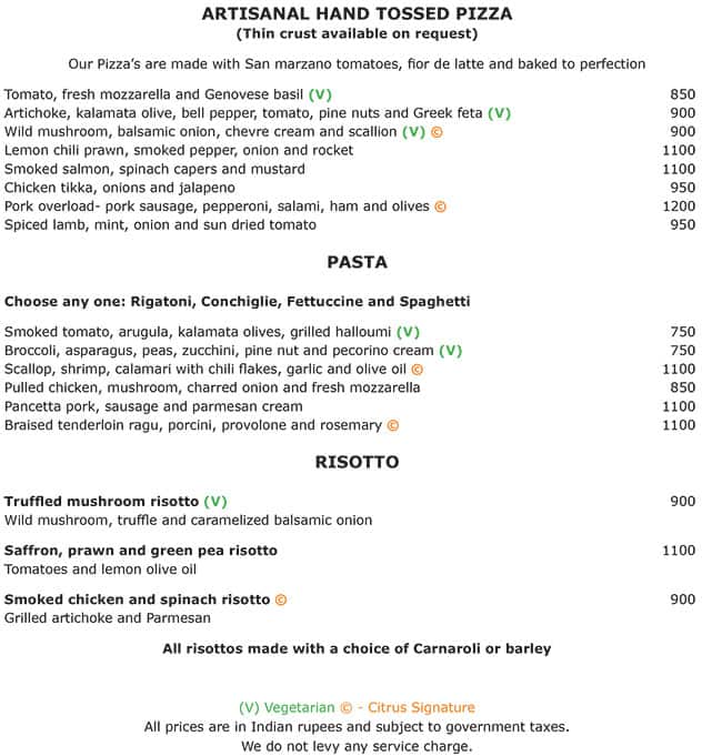 Menu at Citrus - The Leela Palace, Bengaluru
