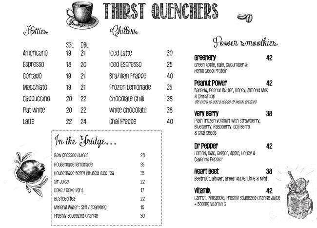 Menu at Table Thirteen restaurant, Cape Town, Prestwich Street