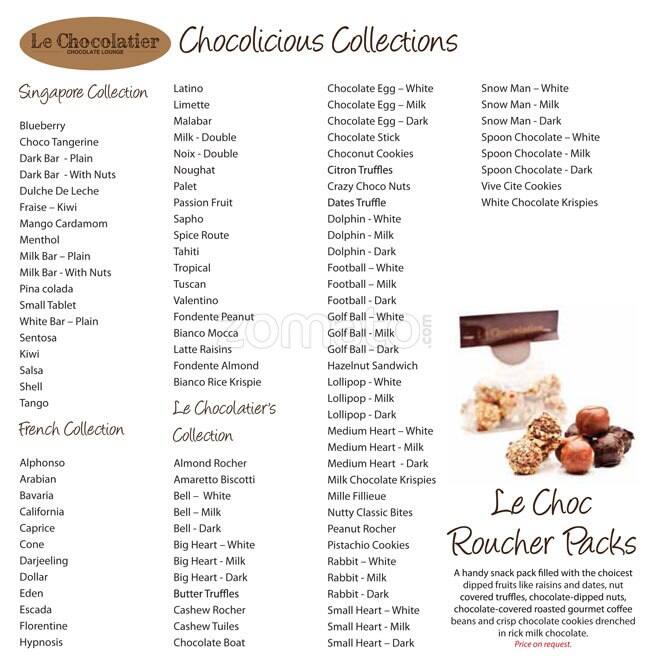 Menu at Le Chocolatier, Chennai, 1st Floor Near Shoppers Stop 9 ...