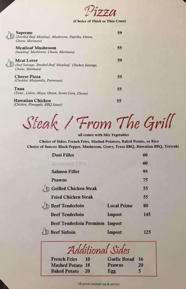 Carta del restaurante Uncle Jim’s, Tangerang