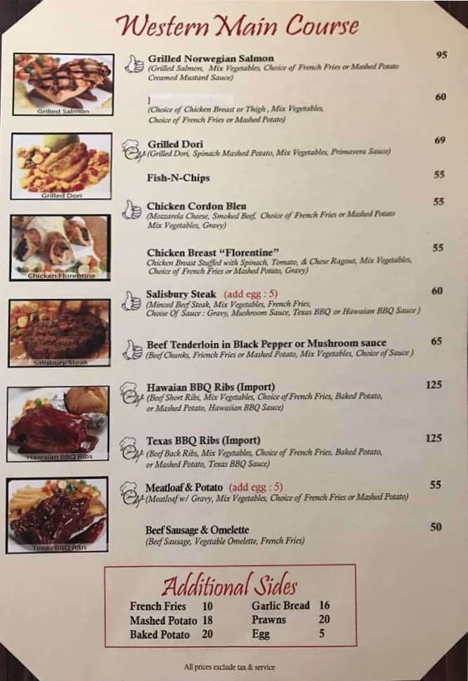 Carta del restaurante Uncle Jim’s, Tangerang