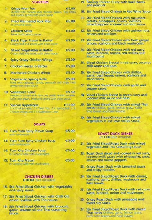 The Bangkok Thai Menu, Menu for The Bangkok Thai, Malahide, Dublin ...