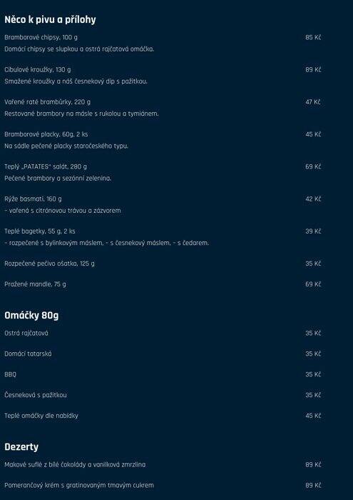 Menu at Klubovna, Pilsen