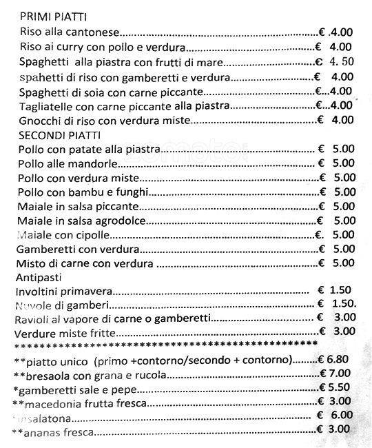 Menu da Bar Pinocchio :colazione,apertivo,tavolo Calda Cinese-Italiana ...