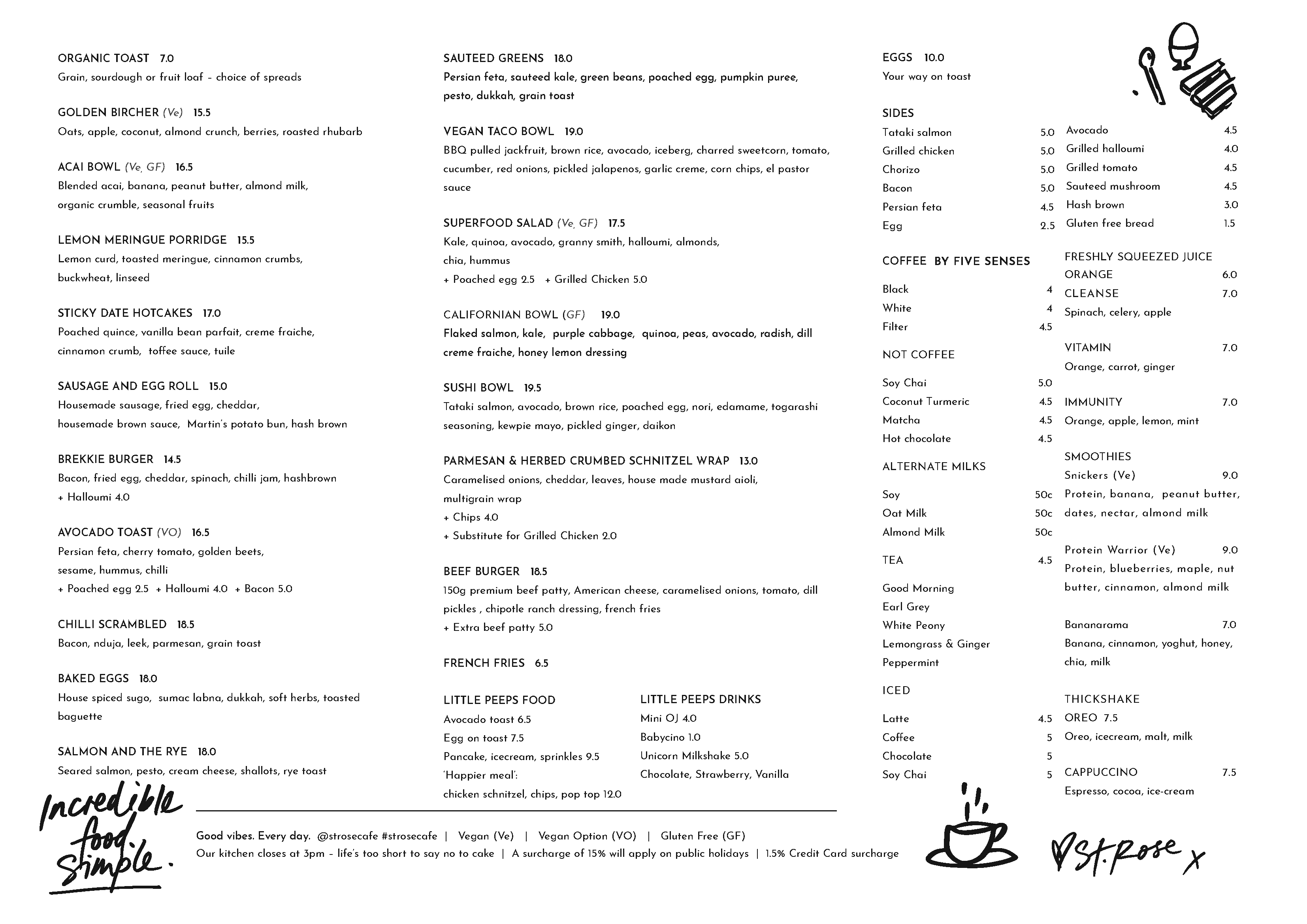 Menu at St Rose cafe, Essendon