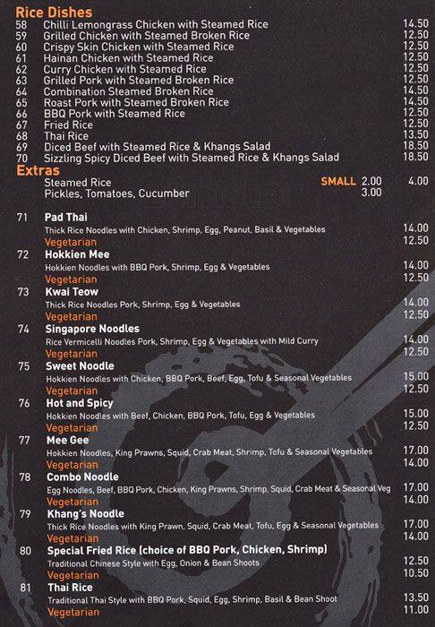 Menu at Khangs Noodles restaurant, Kilkenny